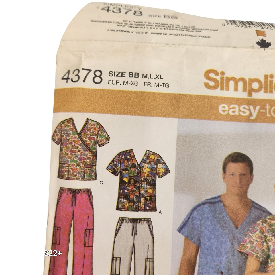 Simplicity 4378 Scrubs Sewing Pattern For Men & Women Size M-XL Easy To ...