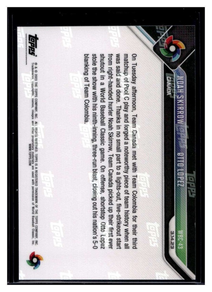 2023 Topps Now #WBC-43 Noah Skirrow & Otto Lopez WBC Blue Parallel Card #d 4/49 | eBay
