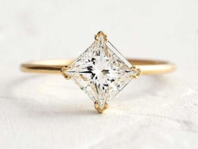 Kite Set 2.00CT Princess Cut Lab-Grown Diamond Real 10K Yellow Gold ...