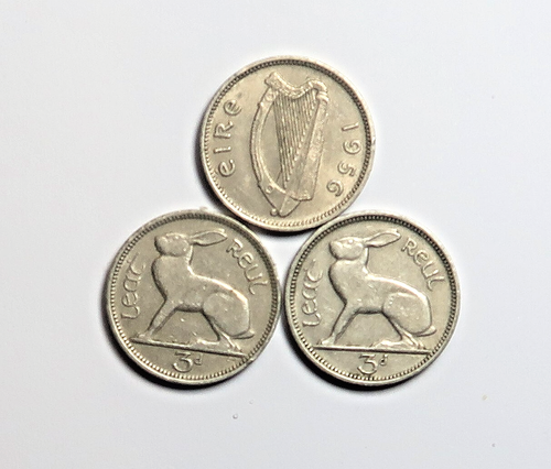 IRELAND : THREE IRISH THREEPENCES 1950, 1953 & 1956. KM 12A. FREE ...