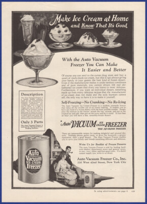 Vintage 1924 AUTO VACUUM Ice Cream Freezer Ice Cream Maker 1920s Print ...
