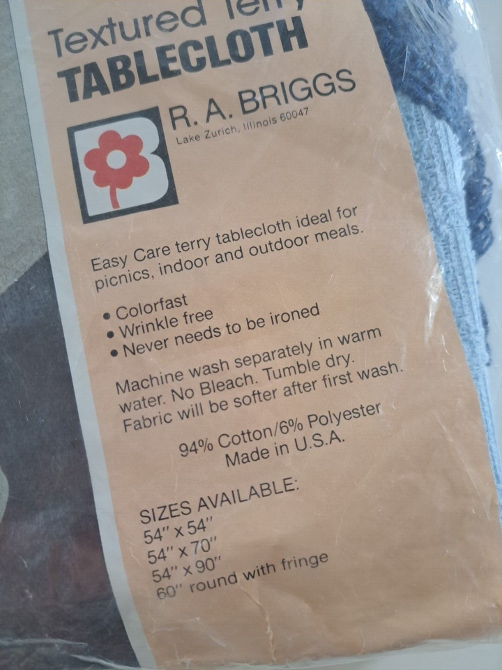 Vintage NEW Terry Cloth Tablecloth Round Blue W Fringe Made In USA ...