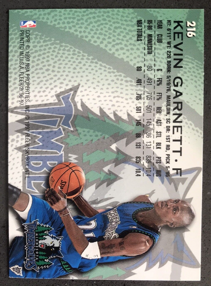 Kevin Garnett '96-97 Fleer ROOKIE card #216 NM-MT Timberwolves NBA ...