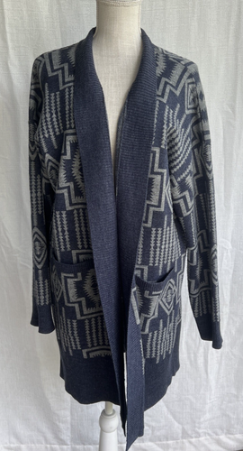 Pendleton Western Aztec Cardigan Sweater Open Front Long Blue Women Sz ...