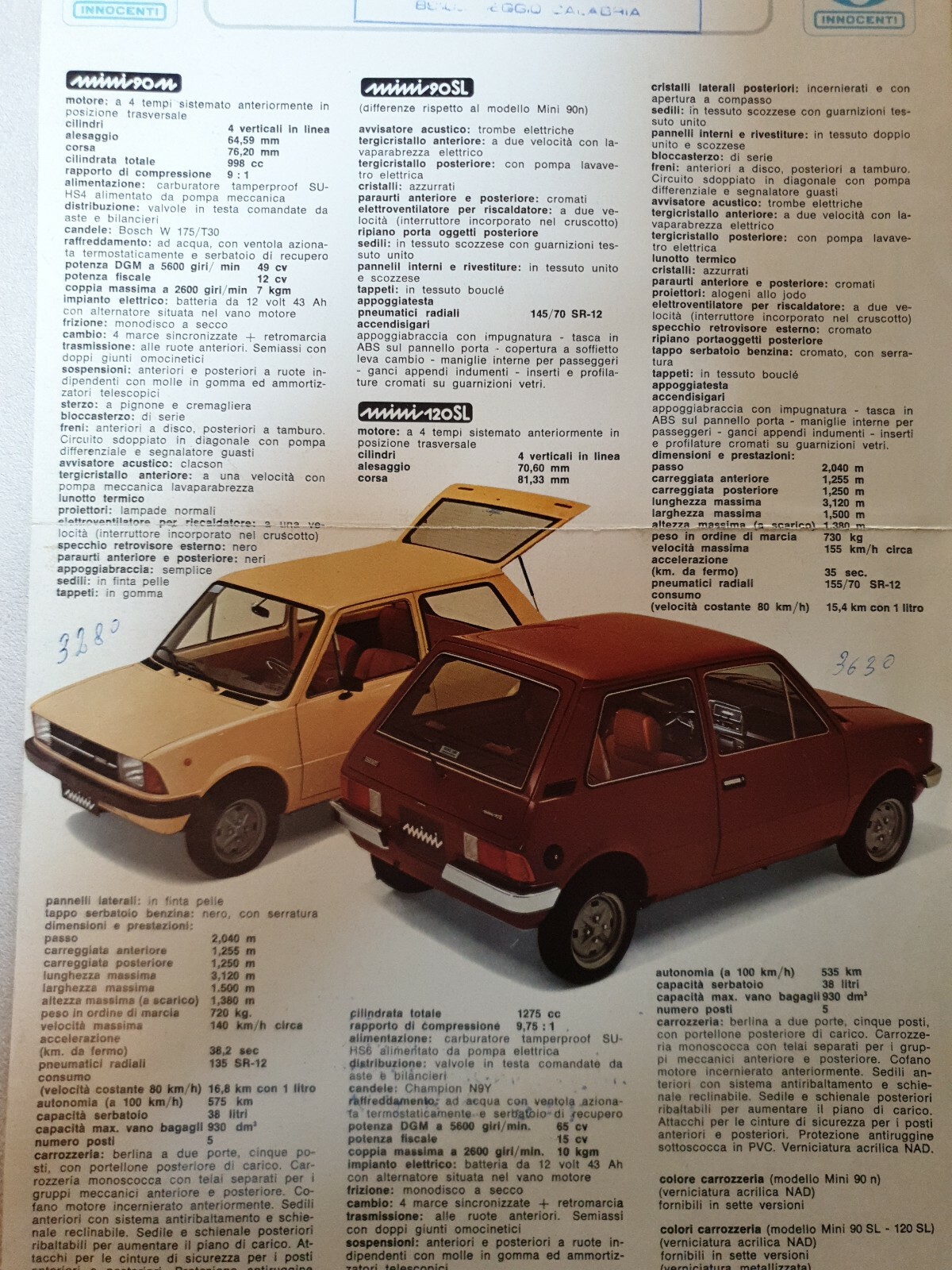 BROCHURE DEPLIANT INNOCENTI MINI 90 N120 SL MILLE - DE TOMASO 1974 4 ...