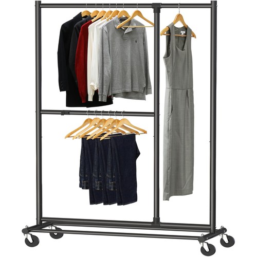 Dual Bar Adjustable Garment Rack, Black, 72-inch Height 811244034214| eBay