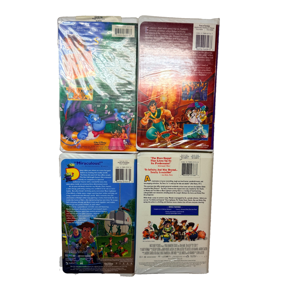 Toy Story 1 and 2 VHS and Aladdin 1 and 2 Bundle 786936670332| eBay