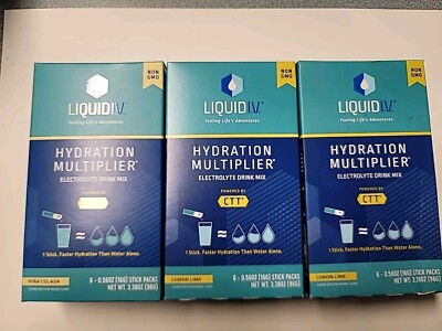 3 BOXES LIQUID IV Hydration Multiplier Electrolyte Drink Mix Lemon Lime ...