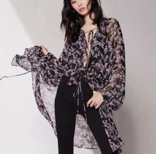 Victoria’s Secret sheer chiffon kimono duster floral ruffle women’s ...