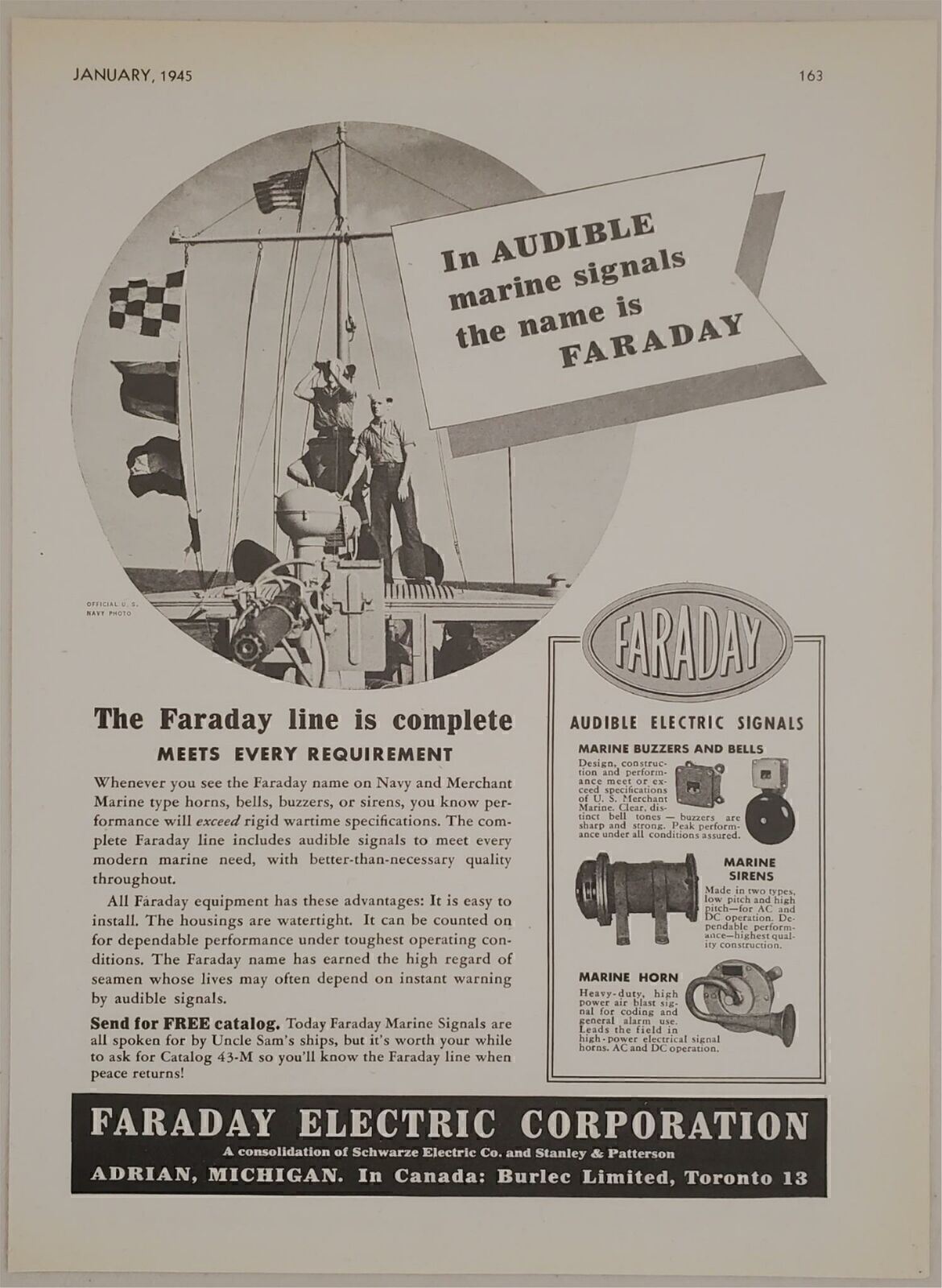 1945 Print Ad Faraday Electric Navy & Merchant Marine Audible Signals ...