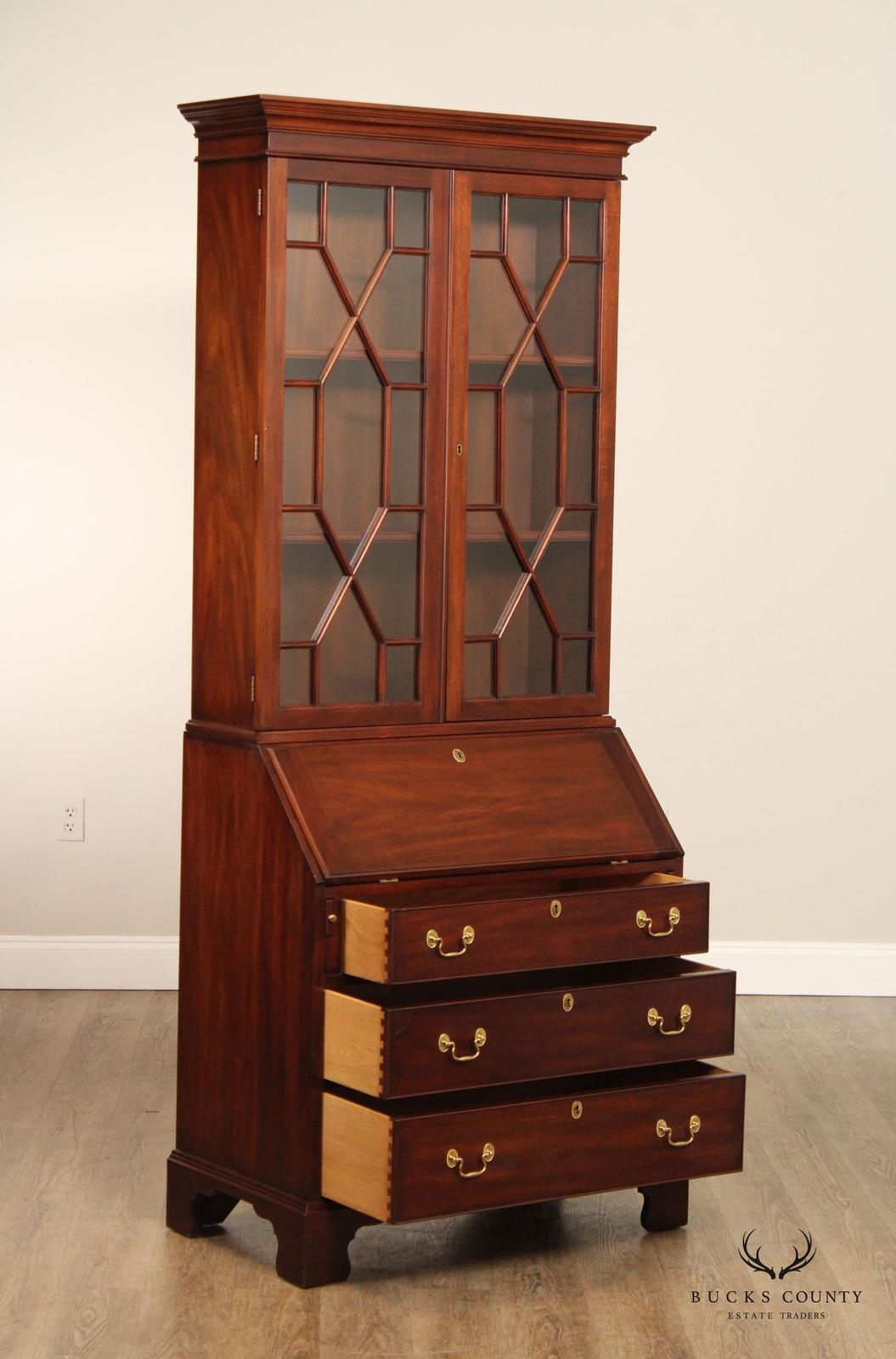 Henkel Harris Mahogany Chippendale Style Secretary Desk Bookcase | eBay