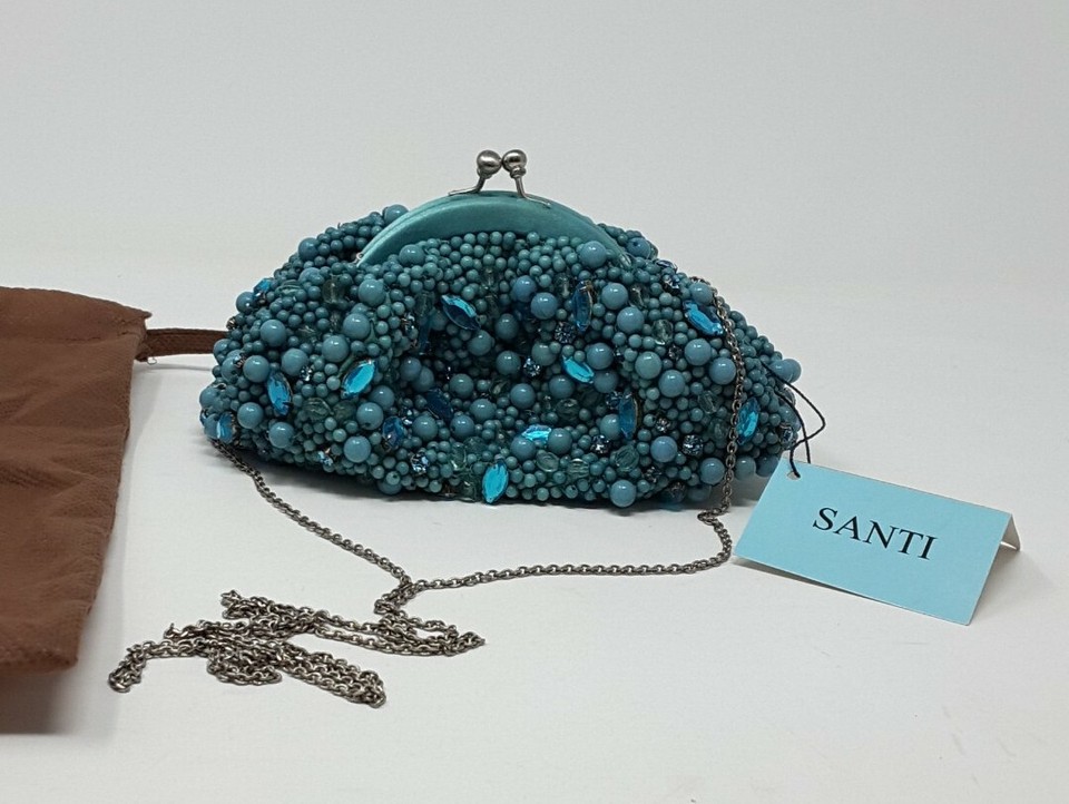 Santi Hand-beaded Blue Jeweled Turquoise Evening Bag | eBay