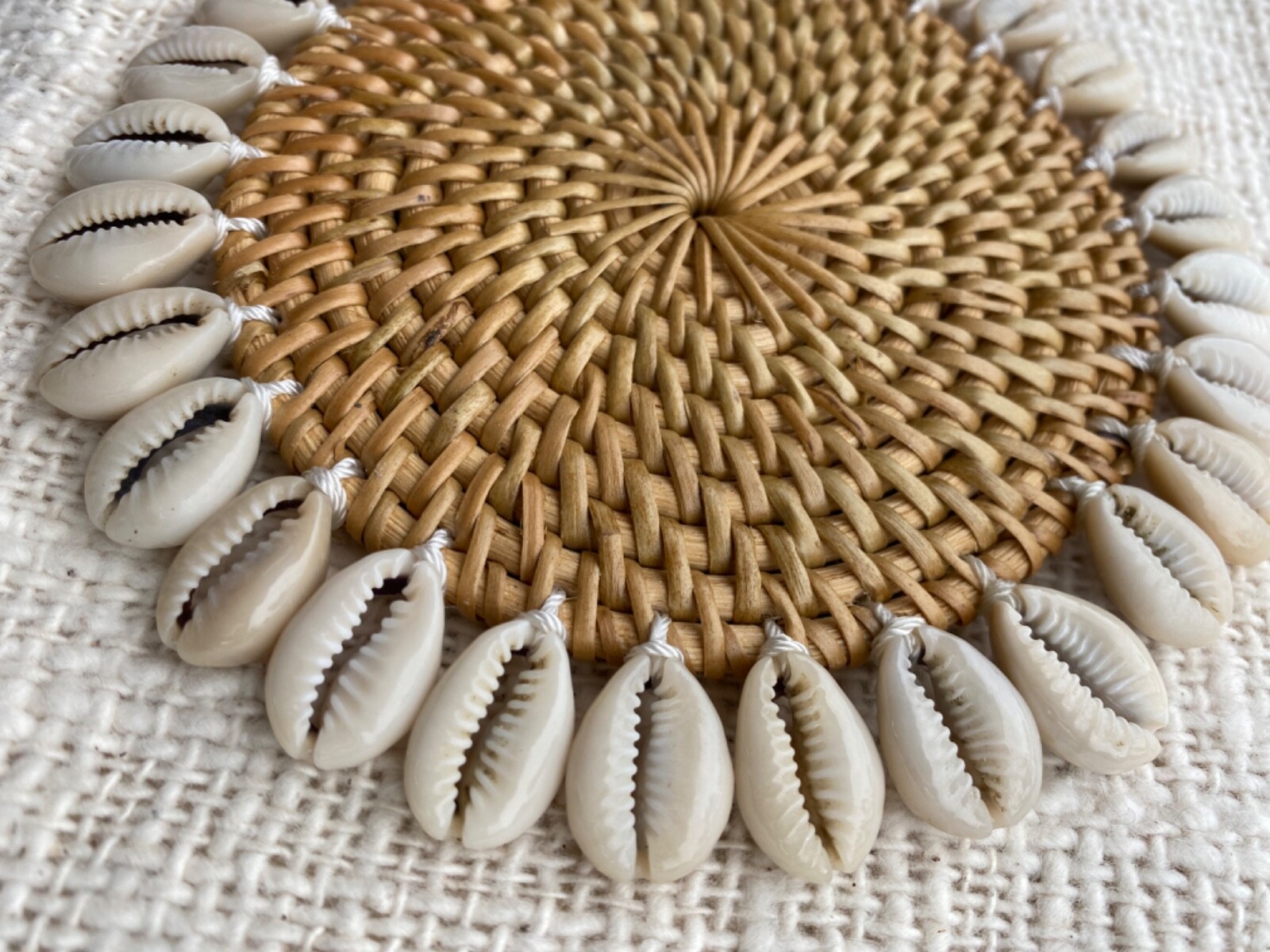 Natural Rattan with Cowrie Shell Coaster 13cm Diam Coastal Boho | eBay