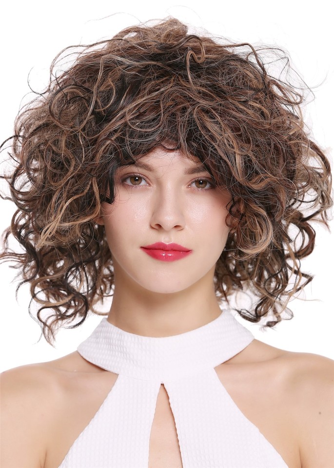 Women's Wig Shoulder Length Short Wild Curly Voluminous Braun Blonde ...