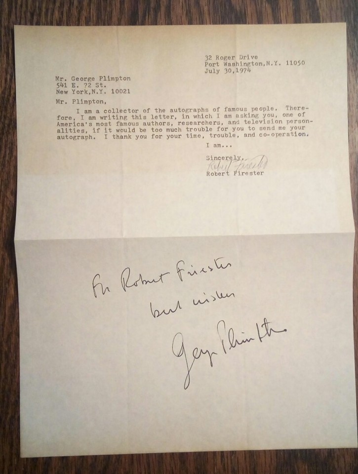 GEORGE PLIMPTON AUTOGRAPH ~ Signed & Inscribed 1974 Letter | eBay