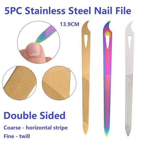 5PC Stainless Steel Two-sided Nail File 13.9cm 5inch Coarse/Fine Buffer ...