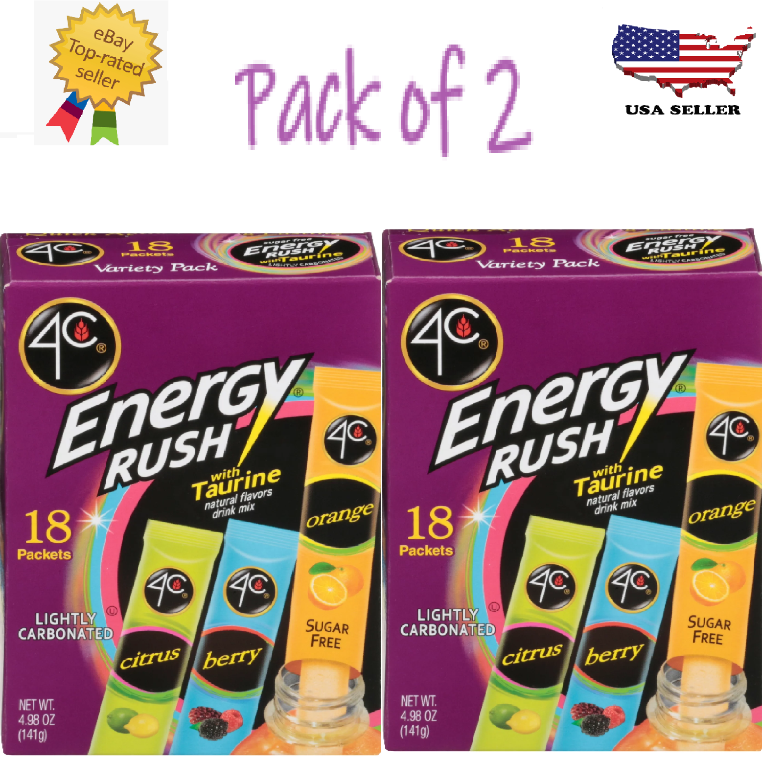 4C Energy Rush with Taurine Variety Pack Drink Mix, 0.26 Oz., 18 Count ...