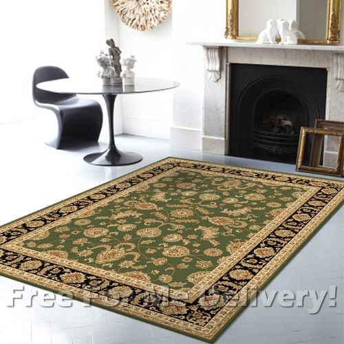 VALENTI ALLOVER GREEN BLACK TRADITIONAL FLOOR RUG (M) 160x230cm **FREE ...