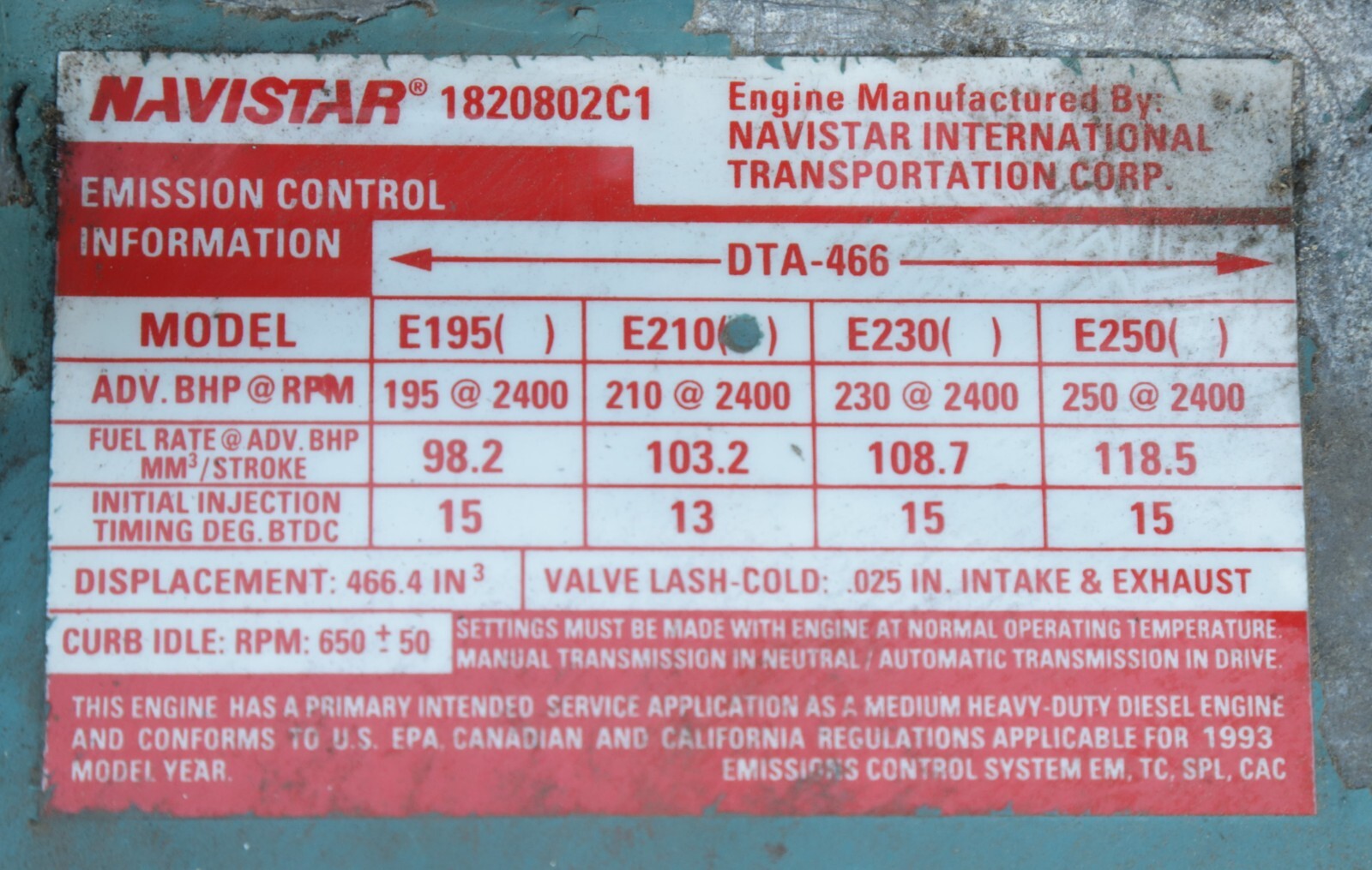 Navistar International DTA466 E210 7.6L Diesel Engine | 1820802C1 | eBay