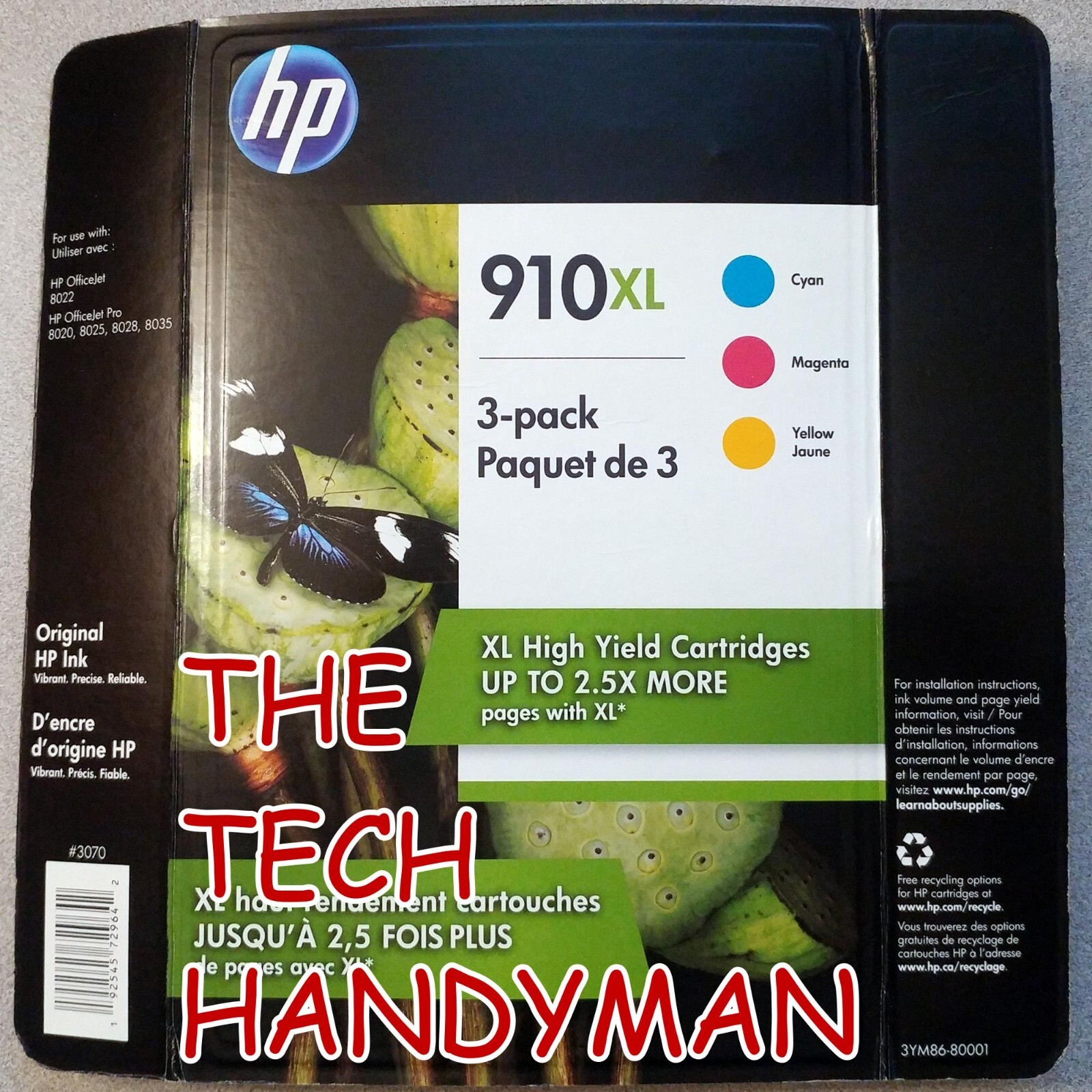 3-PACK HP GENUINE 910XL COLOR INK (RETAIL BOX) OFFICEJET PRO 8034e 8035 ...