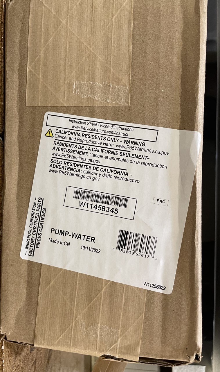 W11458345 Whirlpool Washer Water Pump Brand New Genuine OEM Part | eBay