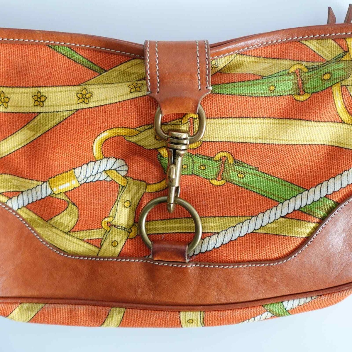 Vintage Miu Miu Orange Buckled Patterned Canvas Leather Vintage Miu Miu Orange Buckled Patterned Canvas Leather