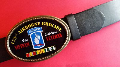 Vietnam Veteran 173rd AIRBORNE BRIGADE Epoxy Buckle & Black Bonded ...