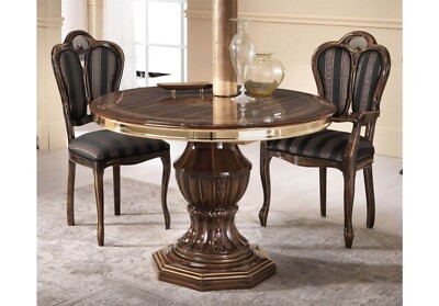 VENUS DESIGN WALNUT/GOLD ITALIAN HIGH GLOSS ROUND EXT DINING TABLE & 4 ...
