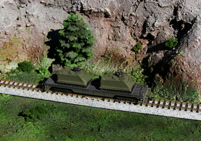 1 N Scale Army Military War Train Armored Flatbed car & 2 APC Troop ...