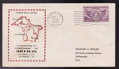 MICHIGAN CENTENNIAL #775 US FIRST DAY COVER 1935, UNKNOWN CACHET FDC | eBay
