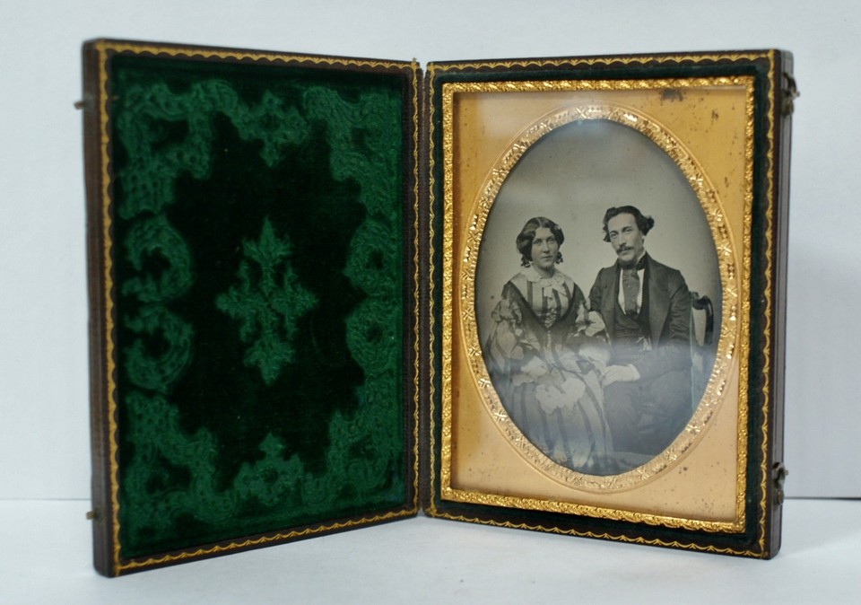 Victorian Ambrotype In Embossed Leather Travel Case, Portrait Of Couple ...