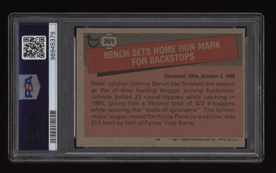 1981 Johnny Bench PSA 9 Topps Baseball Record Breaker #201 *NICE ...