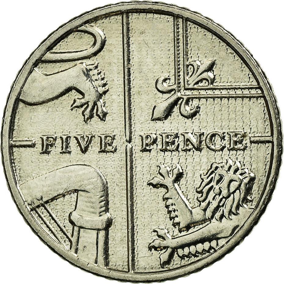 British UK Coin 5 Pence | Elizabeth II 5th portrait | Royal Shield ...