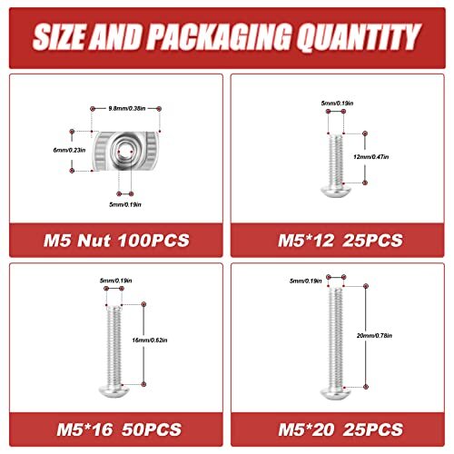 200pcs M5 T-Nuts Assortment Kit Hammer Nut with Hex Button Head Screws ...