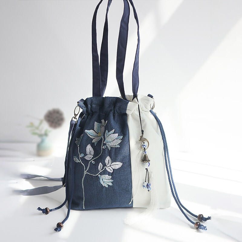 Chinese Embroidery Drawstring Bag Hanfu Handbag Floral Canvas Shoulder ...