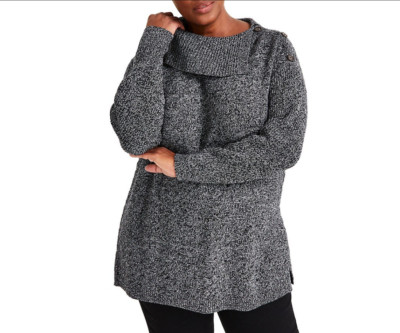Style & Co Womens Plus Size 1X Marled Envelope-Neck Sweater in Black ...