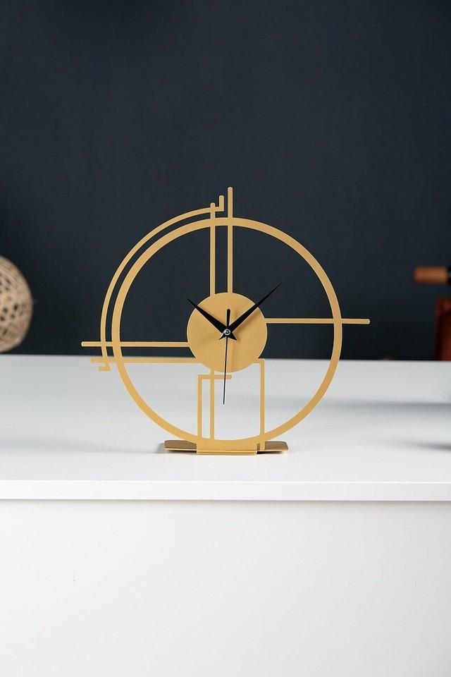 Gold Tabletop Minimalist Lineal Circle Metal Slient Clock, Unique Desk ...