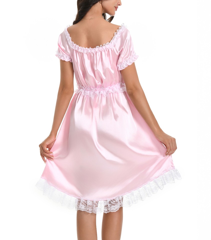 Satini Lingerie Satin Sissy Babydoll Ruffles Frilly Lace Slip Nightwear ...