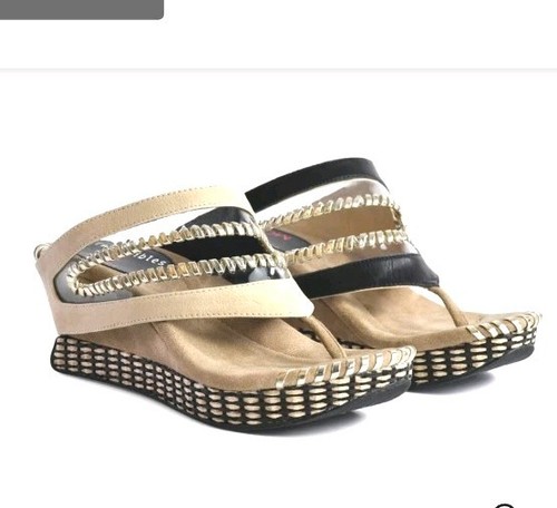 Funky Modzori Valencia 1 Reversible Wedge Sandals Cream to Black Boho 8 ...