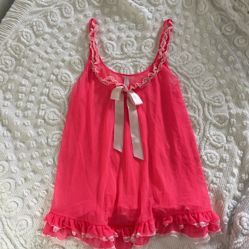 Victoria’s Secret Pink Lace Ruffle Babydoll Top, Women’s Medium, Sheer ...