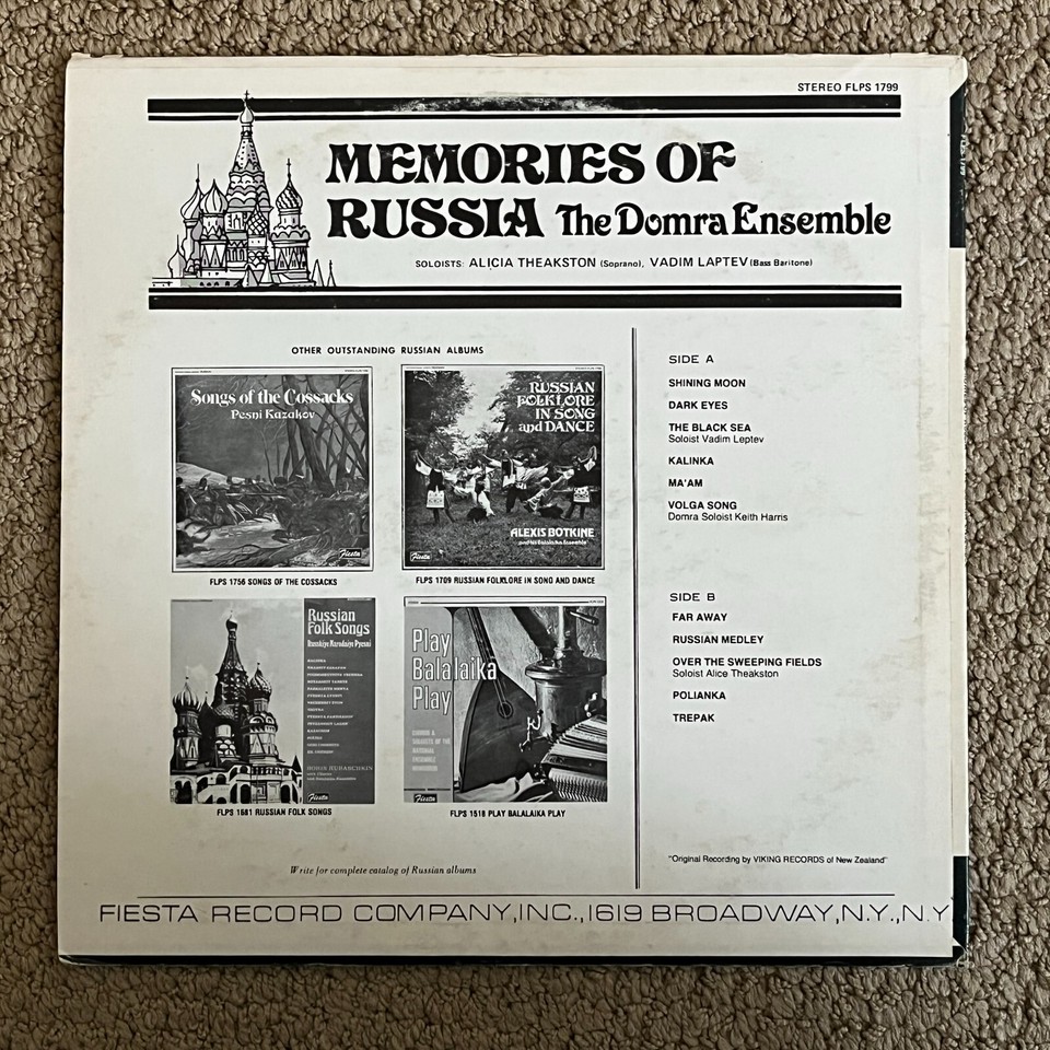 THE DOMRA ENSEMBLE Memories Of Russia 1971 Vinyl LP - Fiesta FLPS 1799 ...