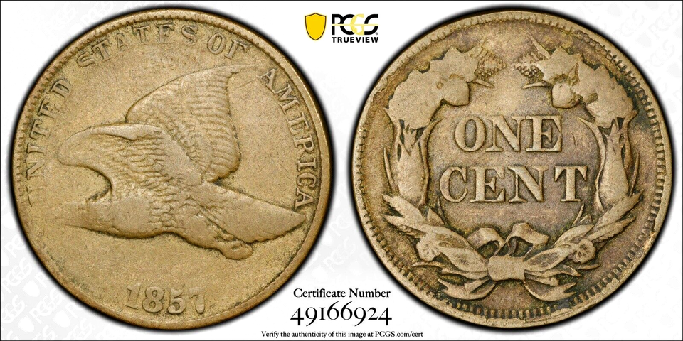 PCGS VF-20! 1857 STRUCK THROUGH GREASE HEADLESS EAGLE! ERROR FLYING ...