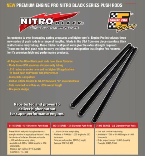 Engine Pro 581-6800 Nitro Black Pushrods Ford 302 5/16" 6.800" | eBay
