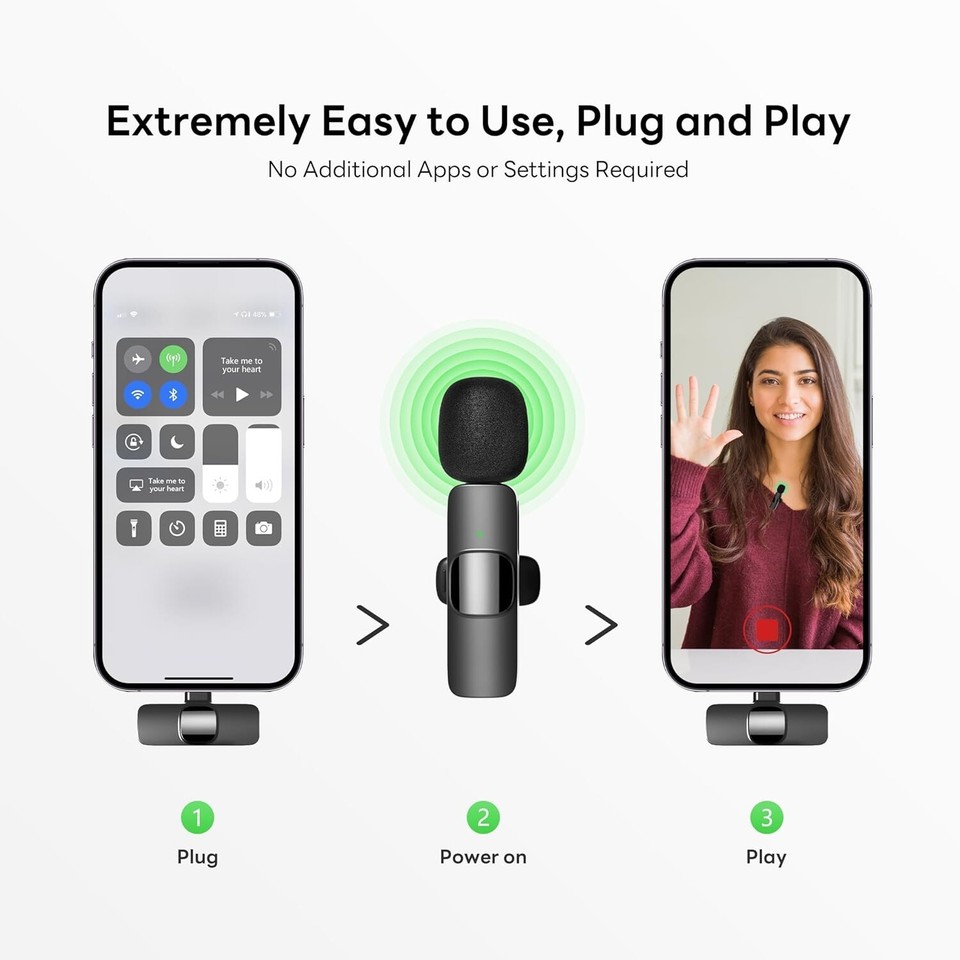 Qhot Wireless Microphone for iPhone, iPad, Android, Lavalier Microphone ...