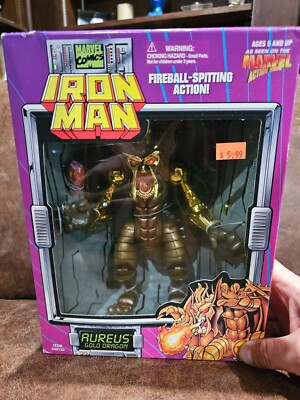 Vintage 1995 Marvel Comics Iron Man Aureus Gold Dragon Fire Spit Figure ...