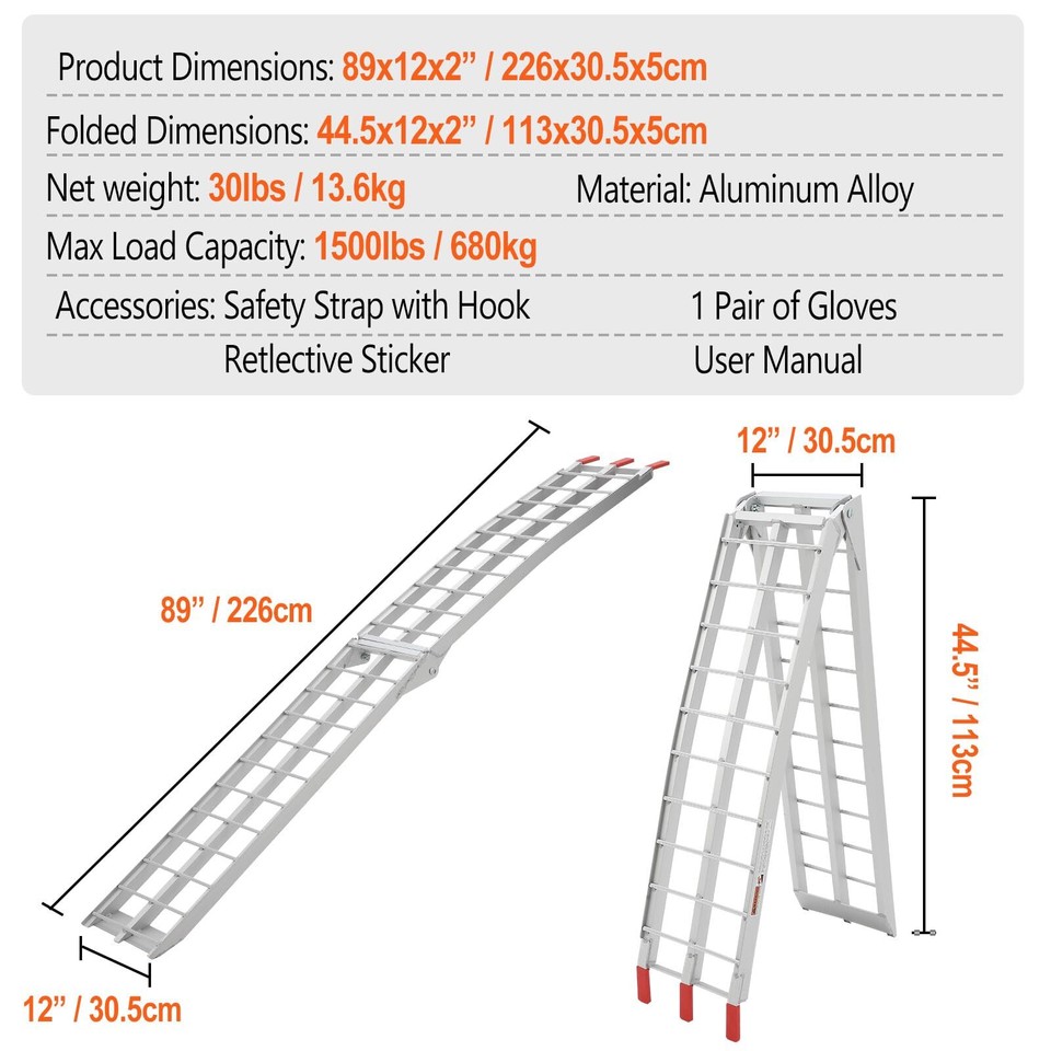 Aluminum Ramps 1500 Lbs Folding Loading Ramps for UTV Dirt Bike ATV ...