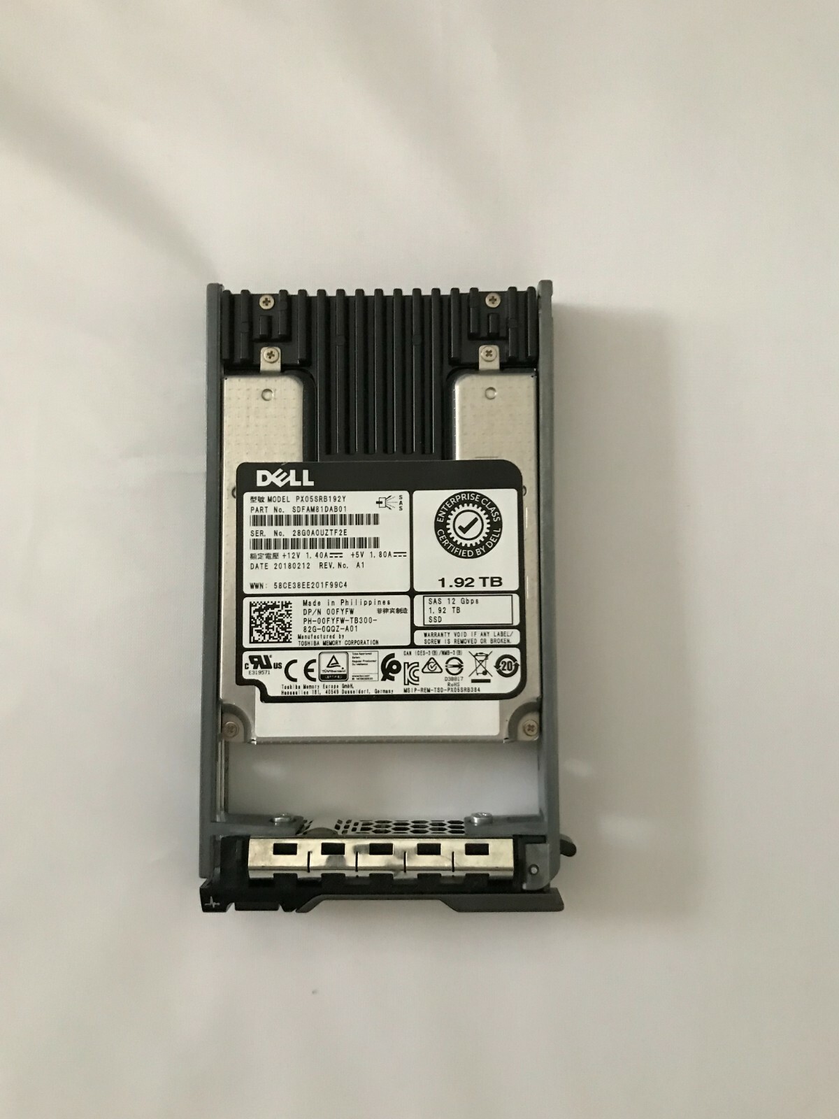 0FYFW DELL 1.92TB SAS 2.5" 12Gb/s SSD PX05SRB192Y 00FYFW R720 R920 R730 ...