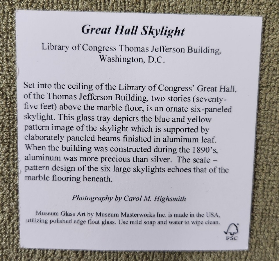 NIB Library of Congress Glass Tray Showcases Great Hall Mosaics ...