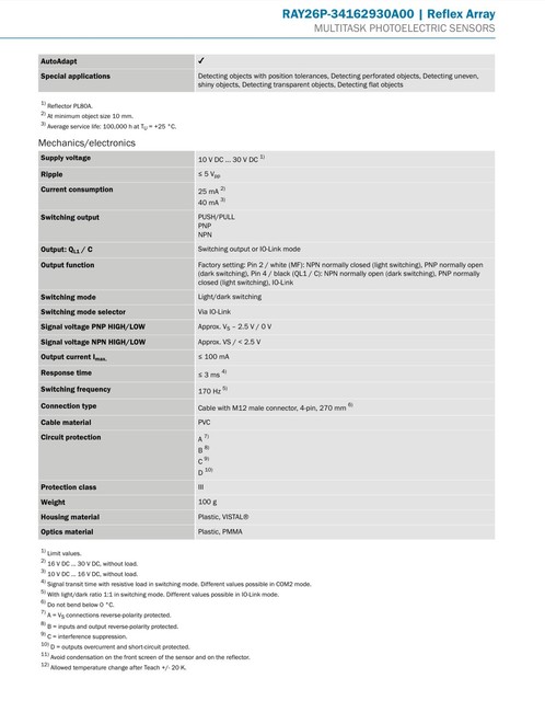 SICK RAY26P-34162930A00 Reflex Array Photoelectric Sensor for sale ...