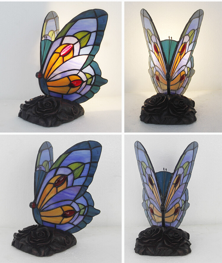 Butterfly table lamp Retro Stained Glass Tiffany Bedside Reading light ...